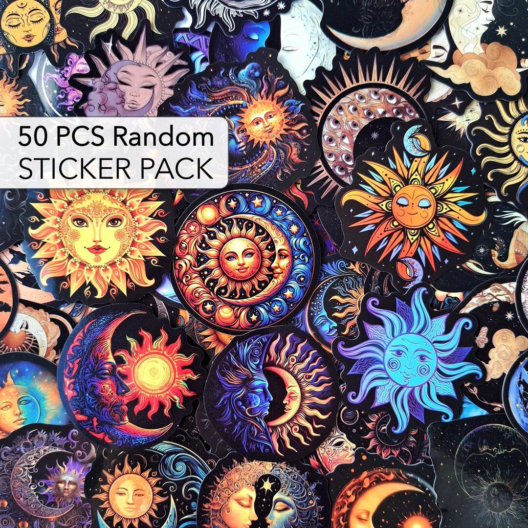 50 PCS Celestial Sun and Moon Sticker Pack, Art Aesthetic Stickers ...