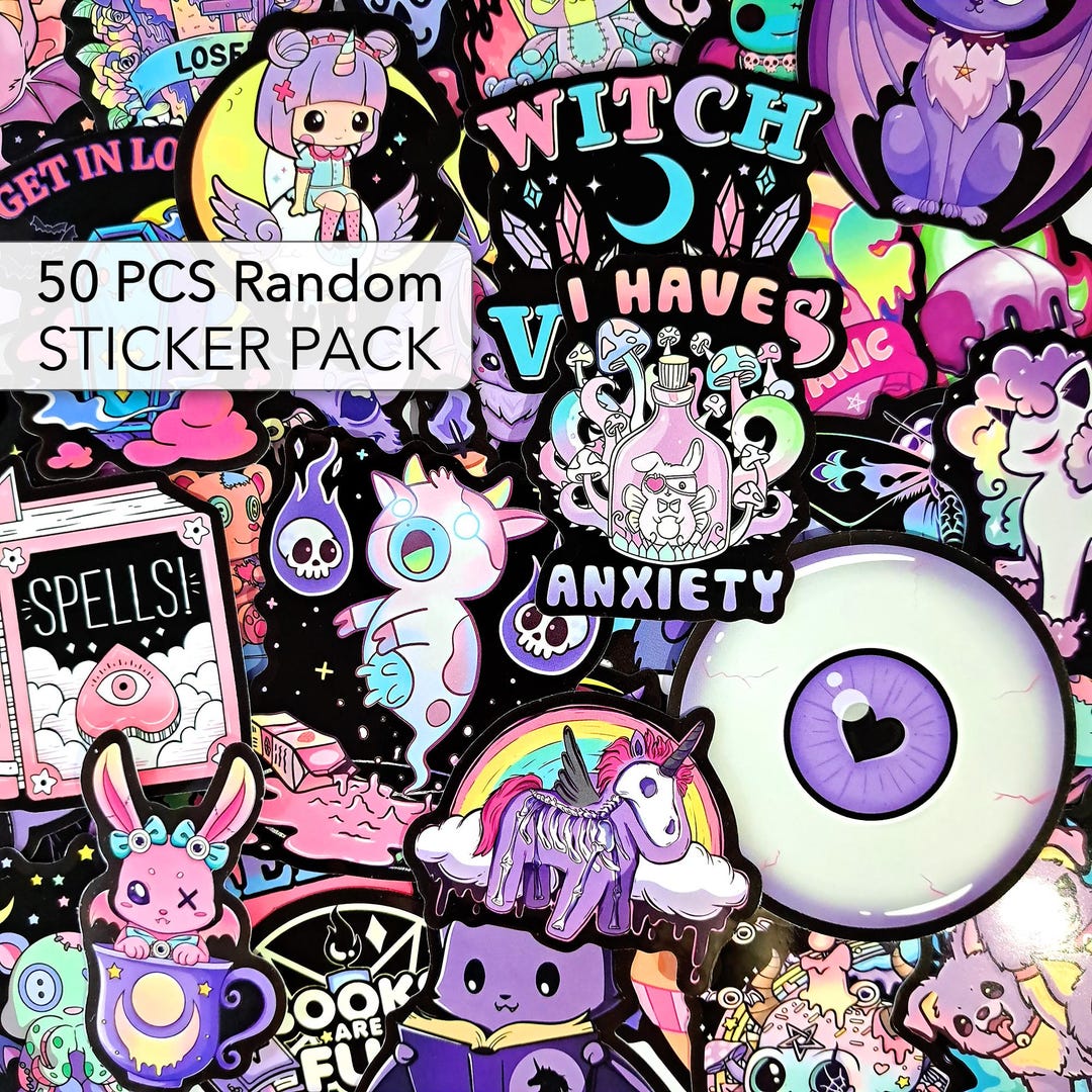 50 PCS Purple Gothic Sticker Pack, Halloween Horror Stickers, Skeleton ...