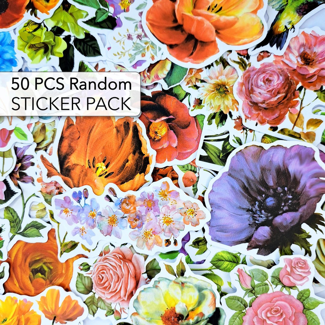 50 PCS Vintage Flower Sticker Pack, Floral Stickers, Garden Stickers ...