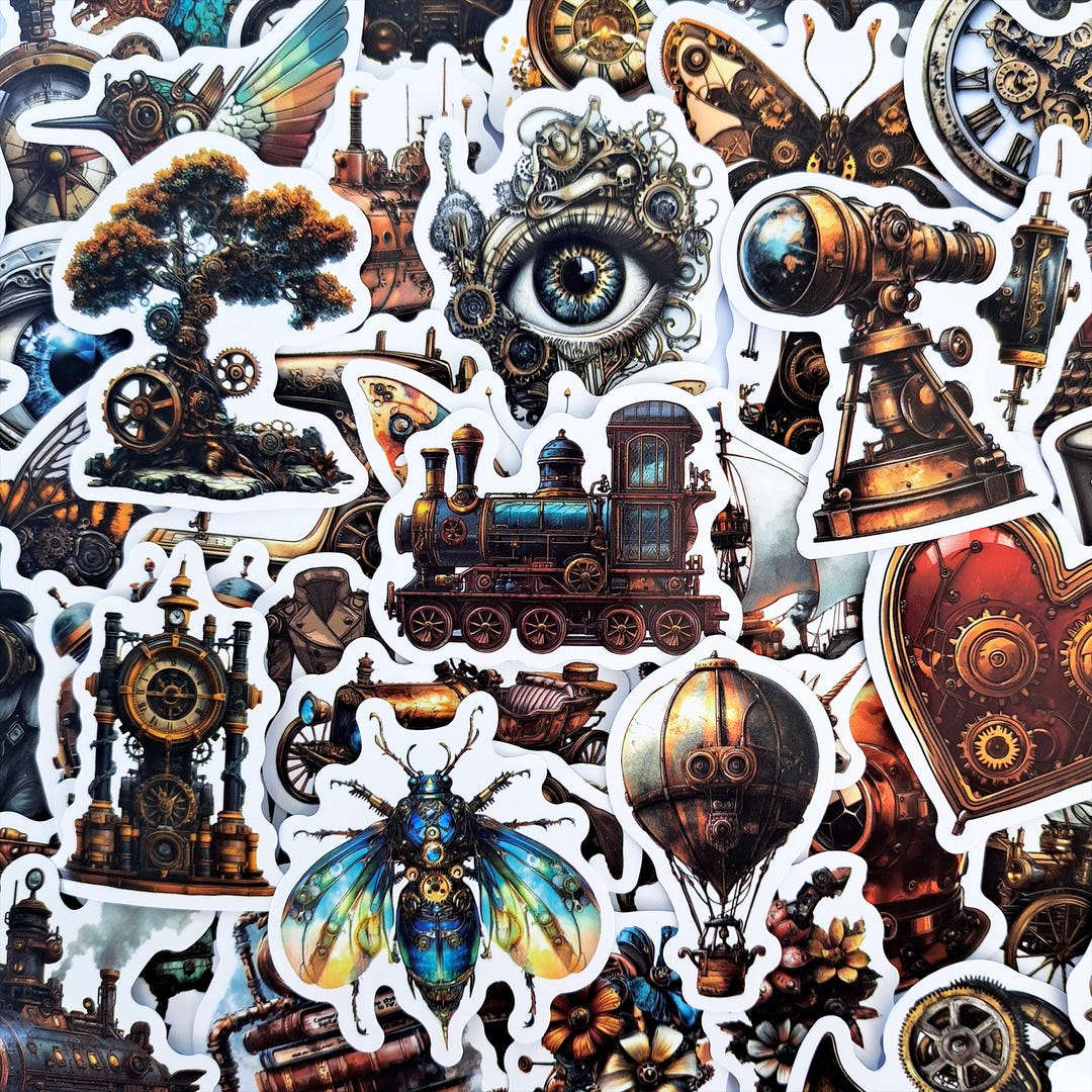 Steampunk Fussy Sticker Pack – Industrial Mechanical & Fantasy Stickers ...