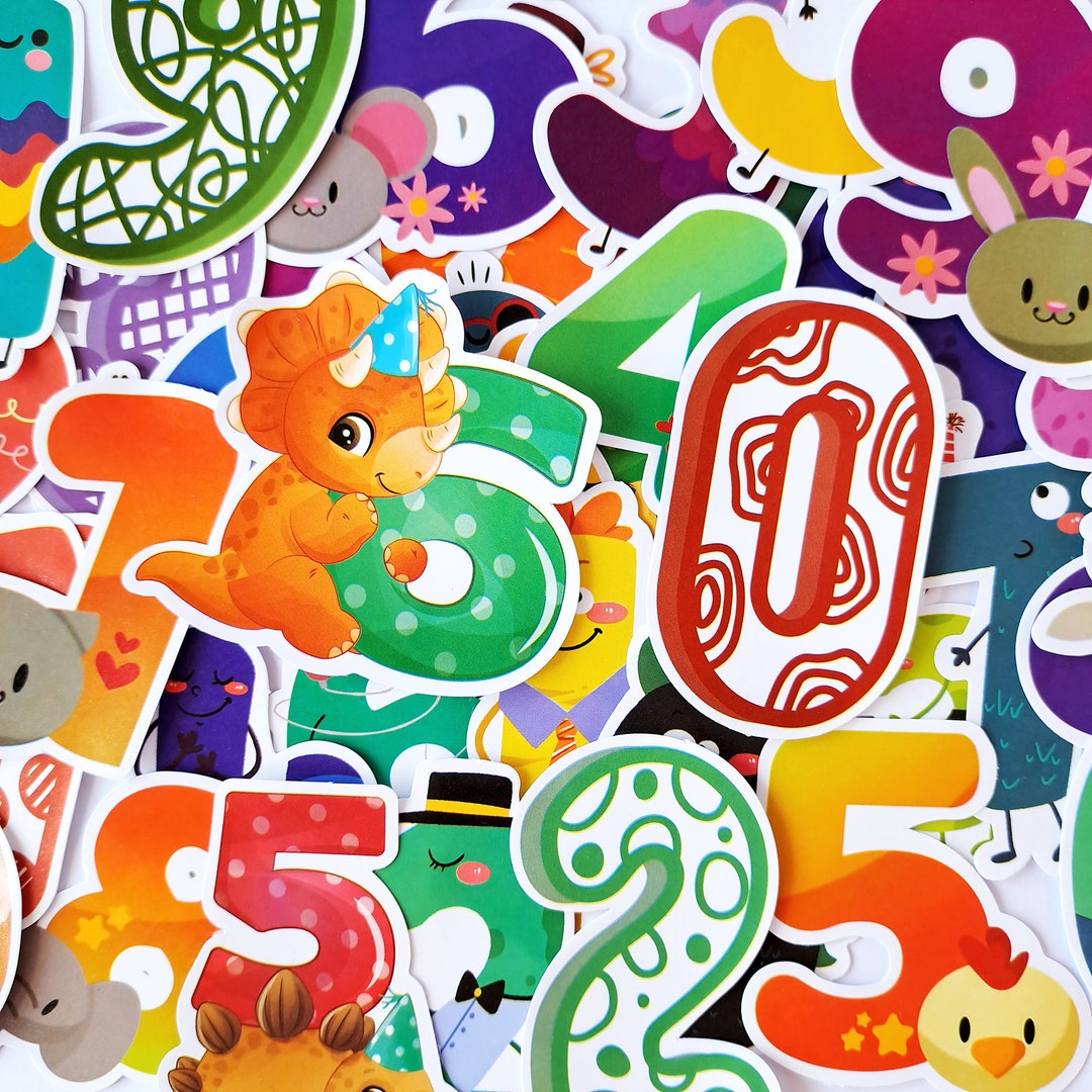 48 PCS Funny Numbers Sticker Pack, Animals Numbers Stickers, First Year ...