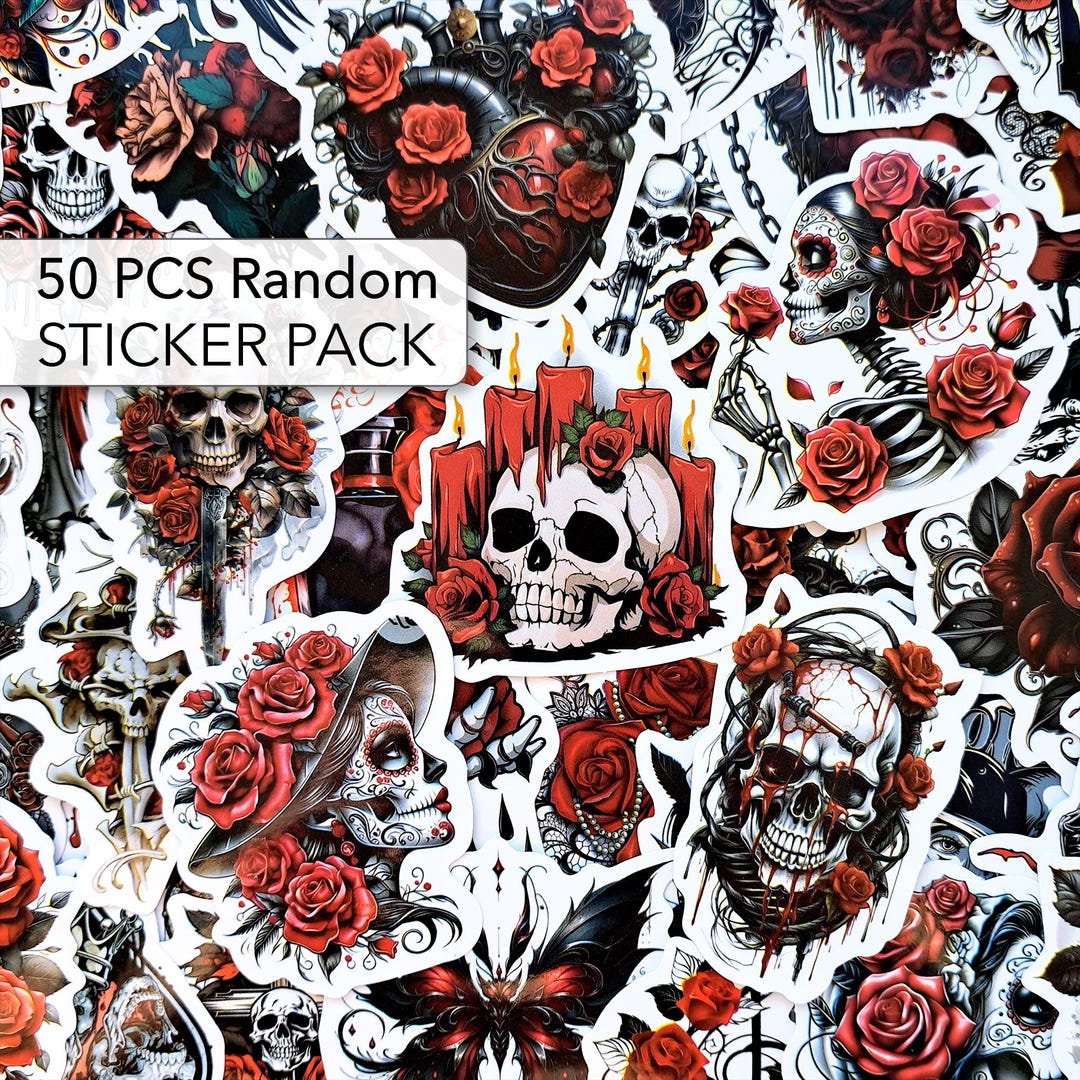 50 PCS Gothic Rose Sticker Pack, Red Rose Stickers, Gothic Skull ...