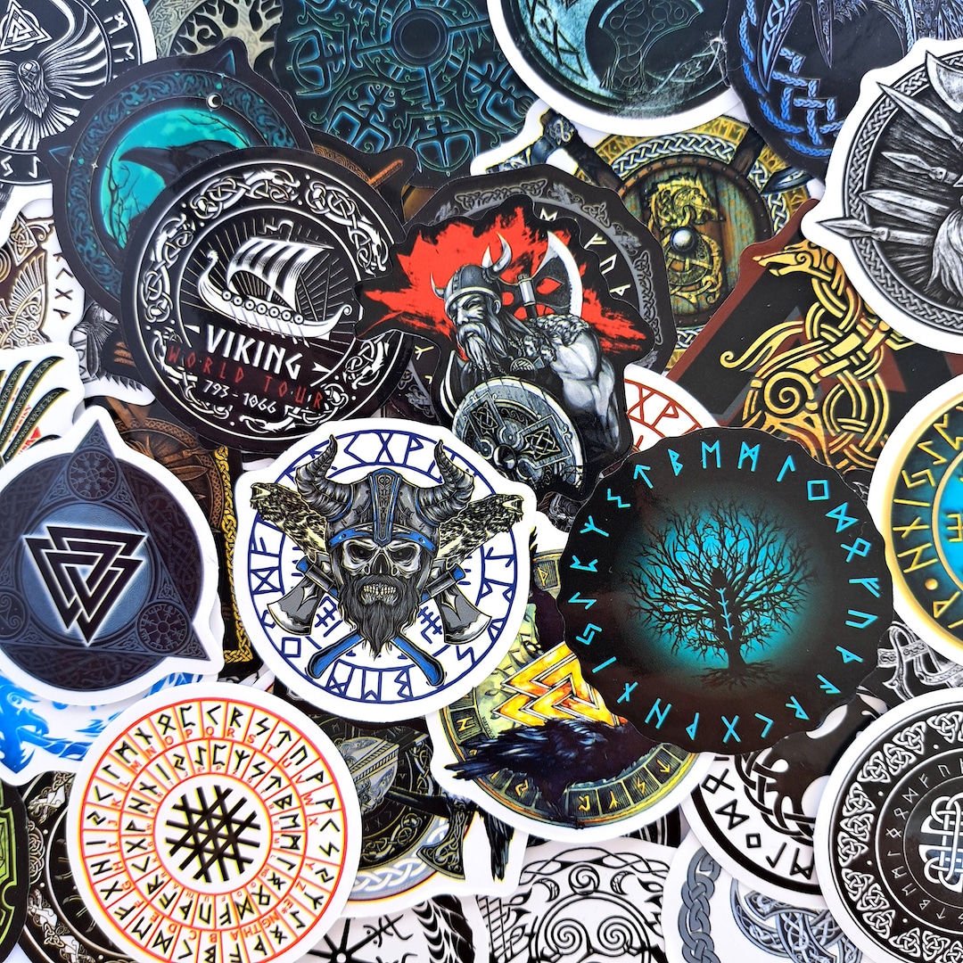 50 PCS Norse Viking Sticker Pack, Viking Runes Stickers, Viking Helmet ...