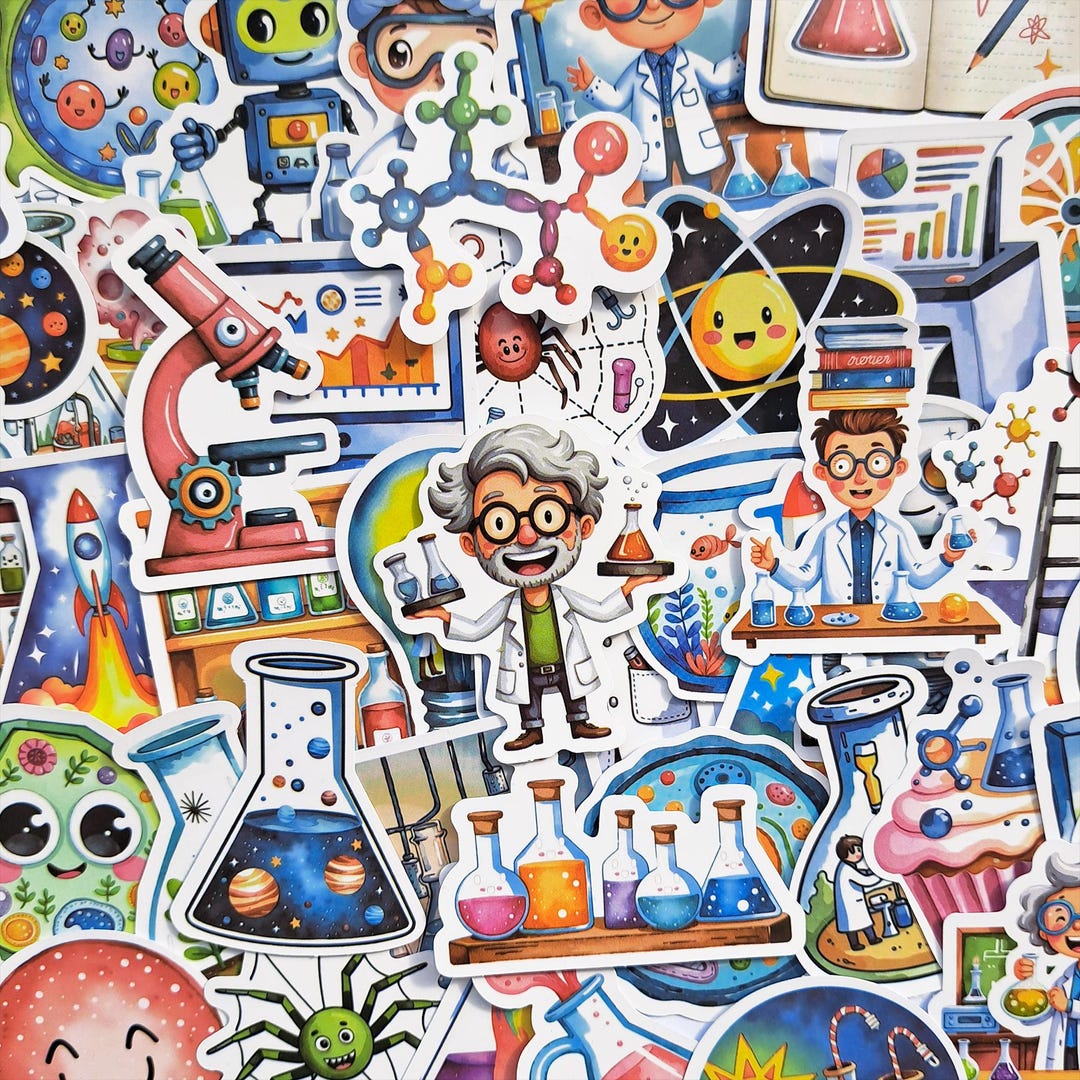 Cartoon Science Laboratory Sticker Pack – Chemistry & Biology Stickers ...