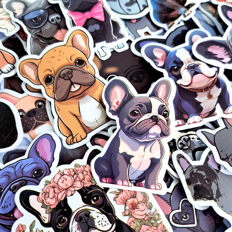 50 PCS French Bulldog Sticker Pack, Frenchie Dog Stickers, Puppy ...