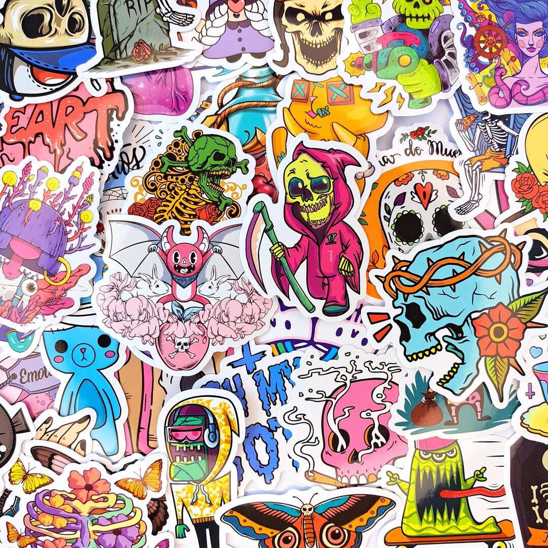 50 PCS Gothic Skeleton Sticker Pack, Cute Skull Stickers, Teenage ...