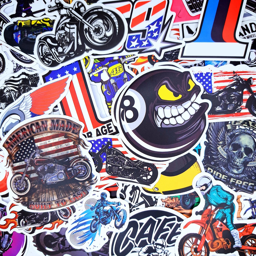 50 PCS Motorbike Sticker Pack, Motorcycle Helmet Stickers, Biker ...