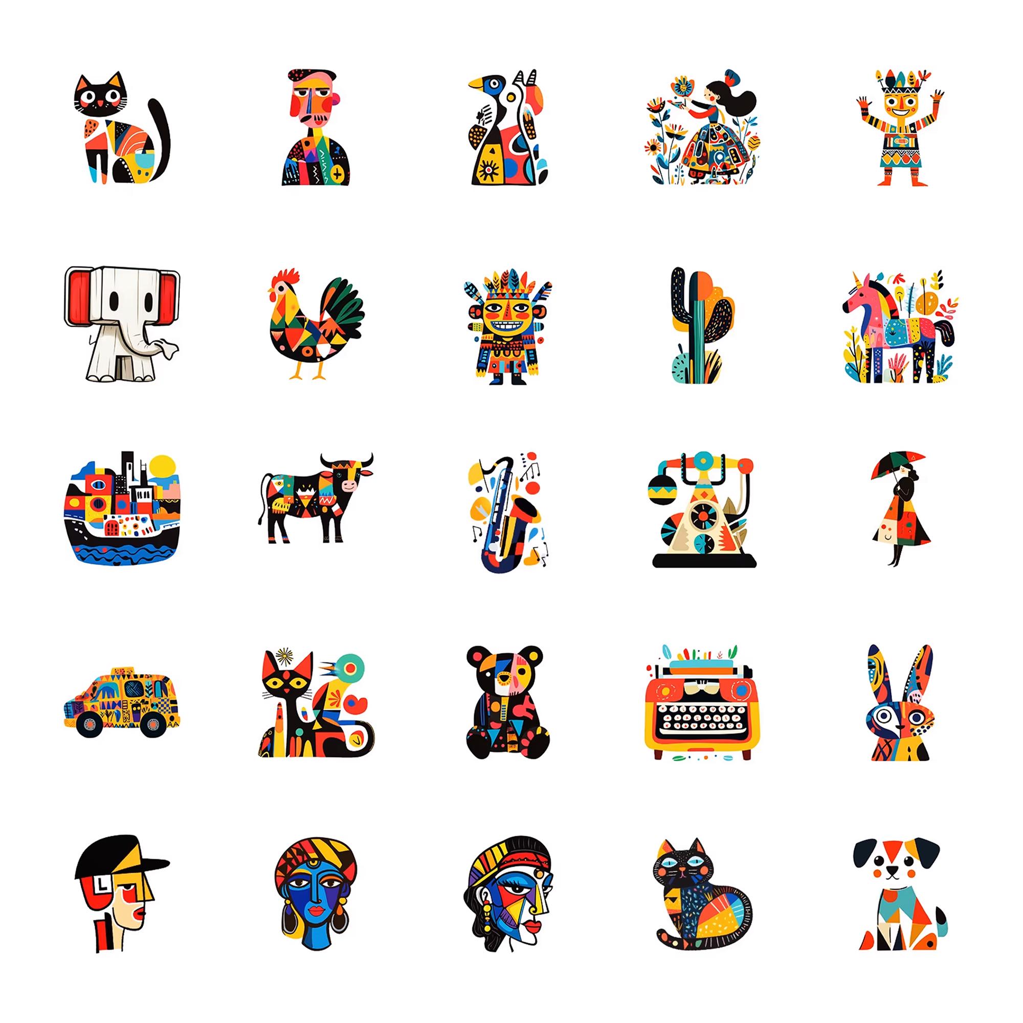 Picasso Style Sticker Pack – Cubism Art & Abstract Colorful Paint ...