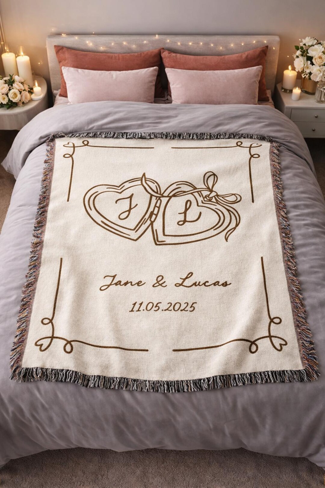 Romantic Couple Blanket With Custom Names & Heart Lockets, Valentines ...