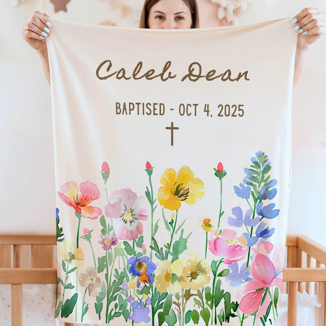 Personalized Baptism Blanket: Floral Christening Gift With Custom Baby ...