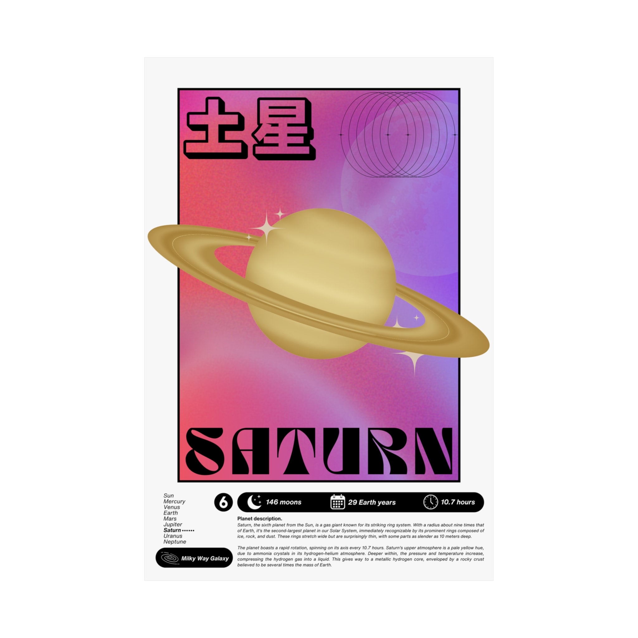Saturn Planet Art Print, Graphic Contemporary Design Poster, celestial ...