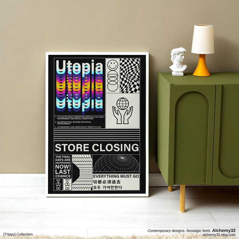 Utopia: Closing Soon Print, Y2K Modern Psychedelic Grunge Retrowave ...