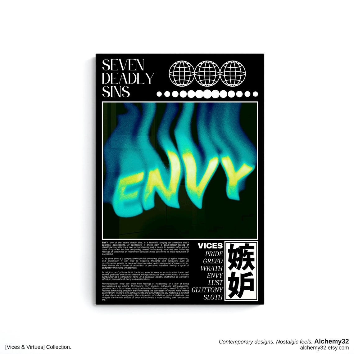 Vices: Envy Seven Deadly Sins Print, Typographic Grunge Psychedelic ...