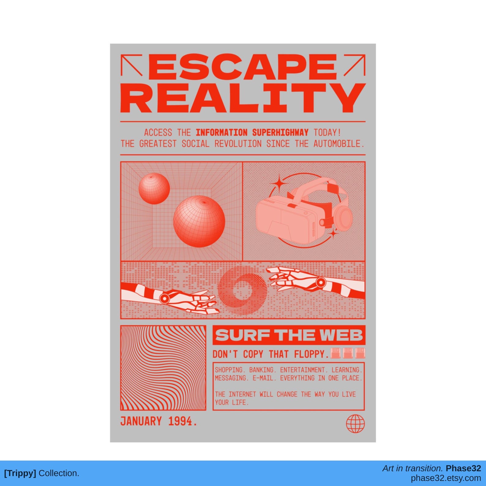 Escape Reality Digital Download, Y2K Internet Digital Nostalgia Poster ...