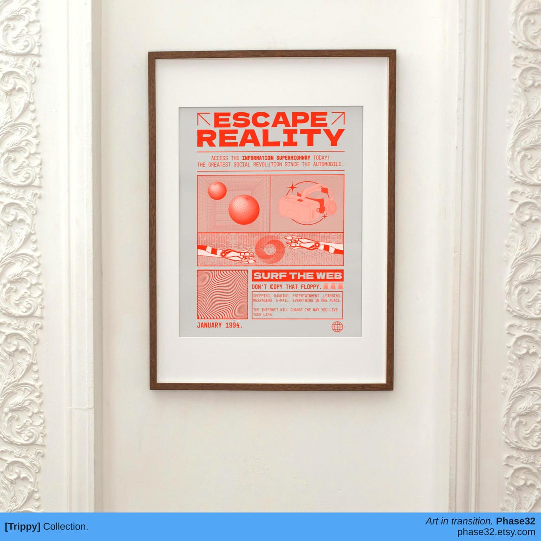Escape Reality Digital Download, Y2K Internet Digital Nostalgia Poster ...