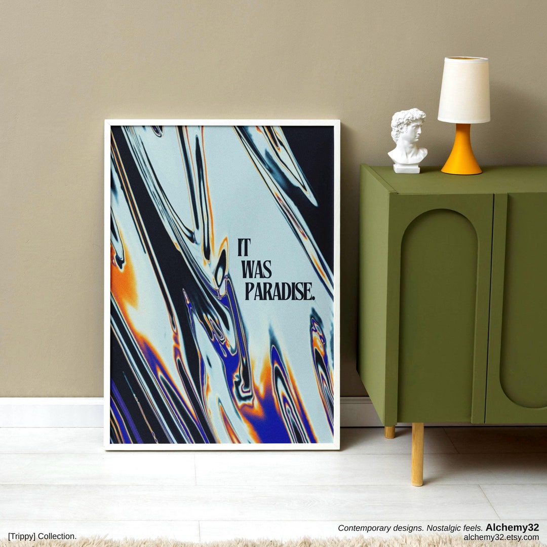 It Was Paradise Print, Y2K Psychedelic Cyber Retrowave Graphic 80s 70s ...