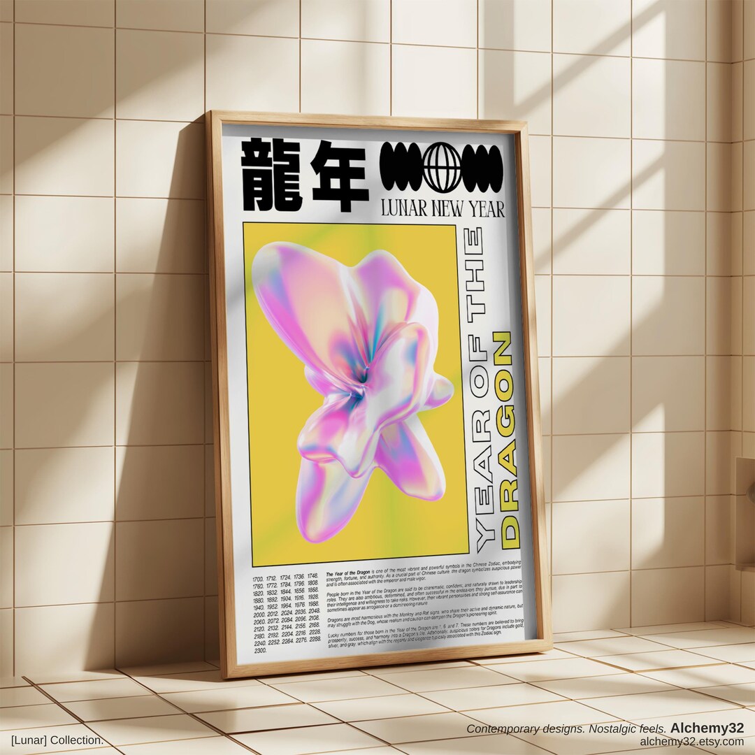 Year of the Dragon Print, Chinese Lunar New Year, Y2K Psychedelic ...