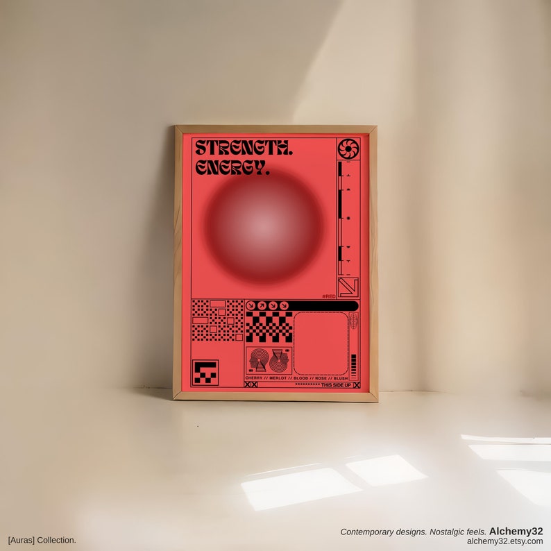 Red Auras Print, Y2K Aesthetic Affirmation Gradient Grunge Retrowave ...