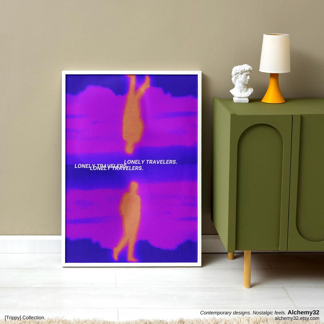 Lonely Travelers Print, Y2K Psychedelic Grunge Retrowave Graphic Heat ...