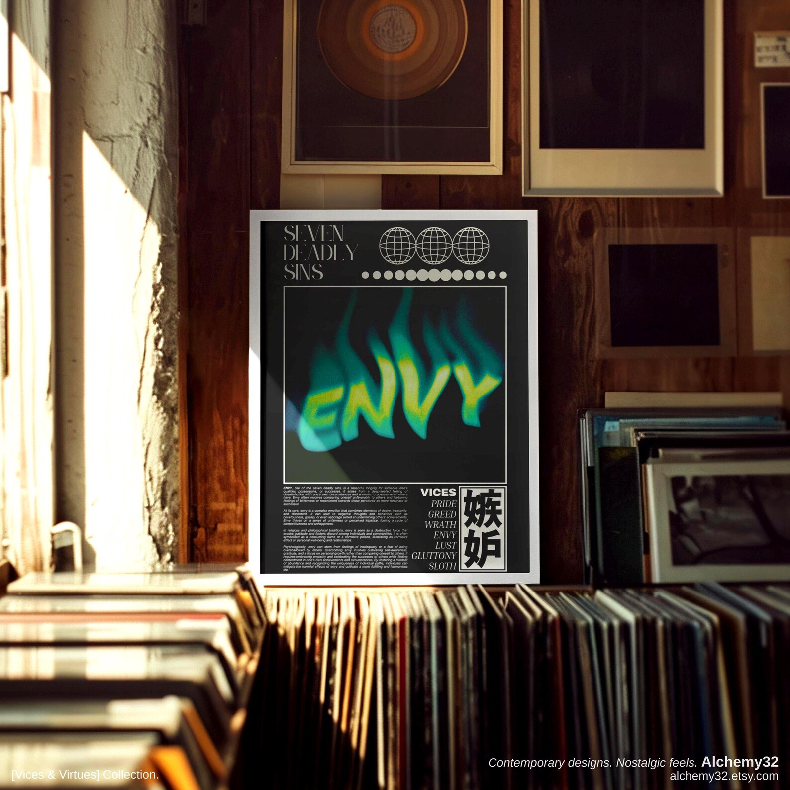 Vices: Envy Seven Deadly Sins Print, Typographic Grunge Psychedelic ...