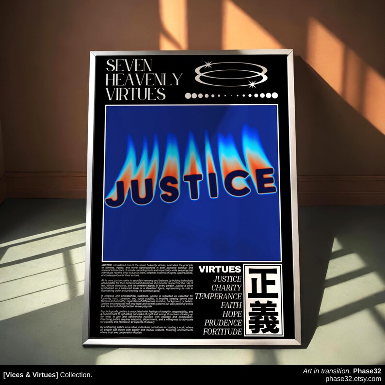 Virtues: Justice Seven Deadly Sins Print, Trippy Glitch Typographic ...