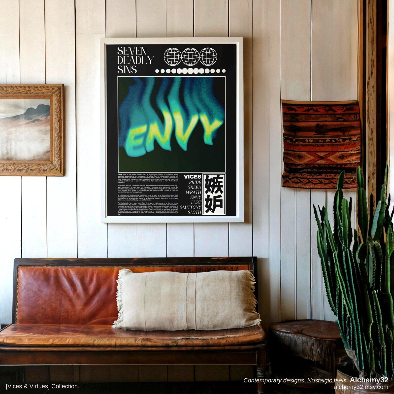 Vices: Envy Seven Deadly Sins Print, Typographic Grunge Psychedelic ...