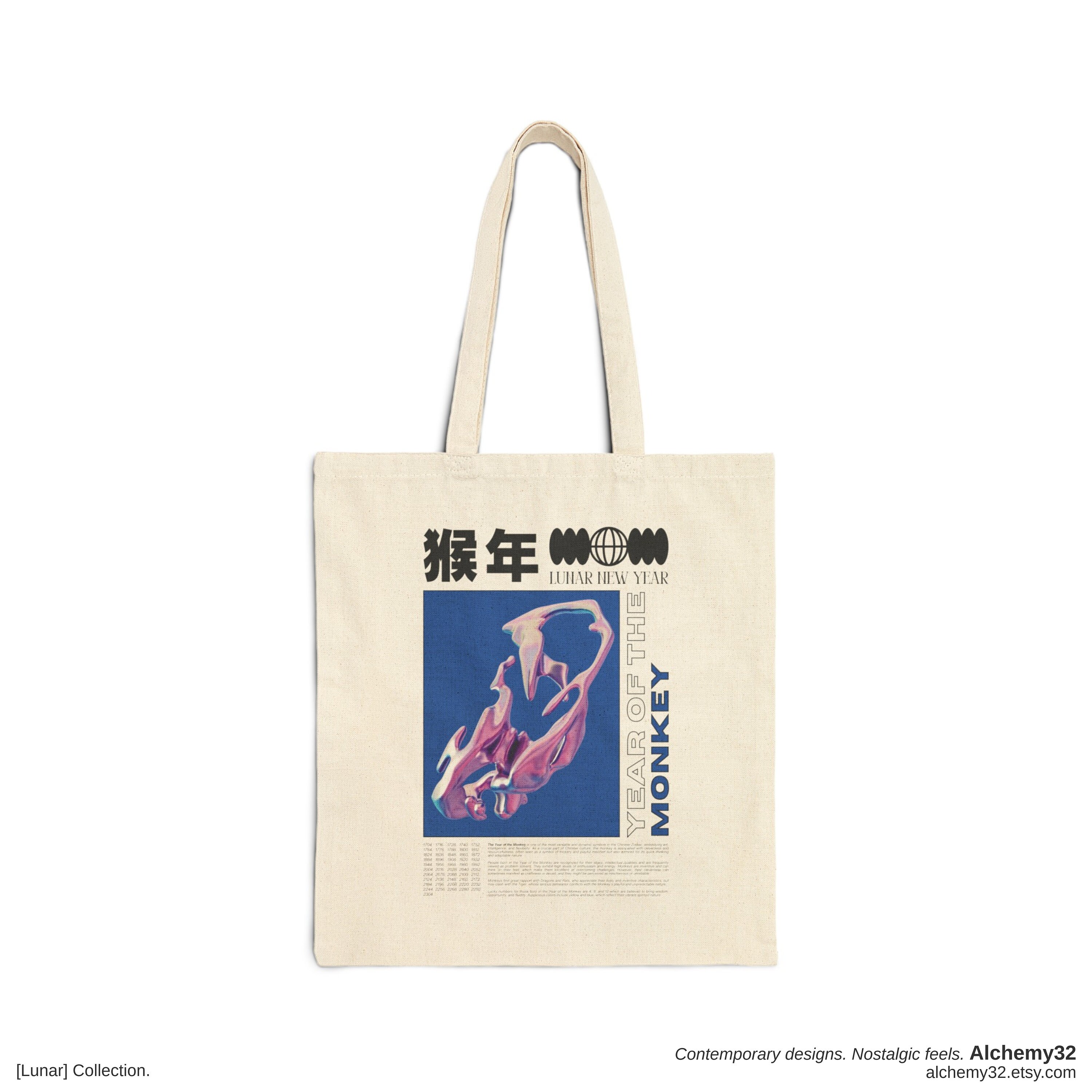 Year of the Monkey Tote Bag, Chinese Lunar New Year, Y2K Psychedelic ...