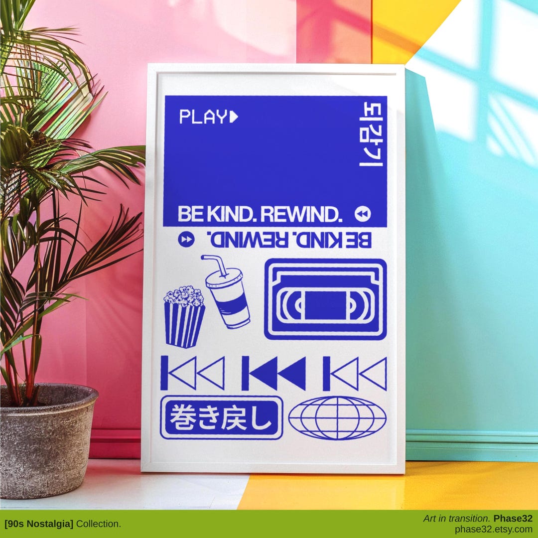 Be Kind Rewind Print, Retro VHS Poster, Funny 90s Wall Art, Vintage ...