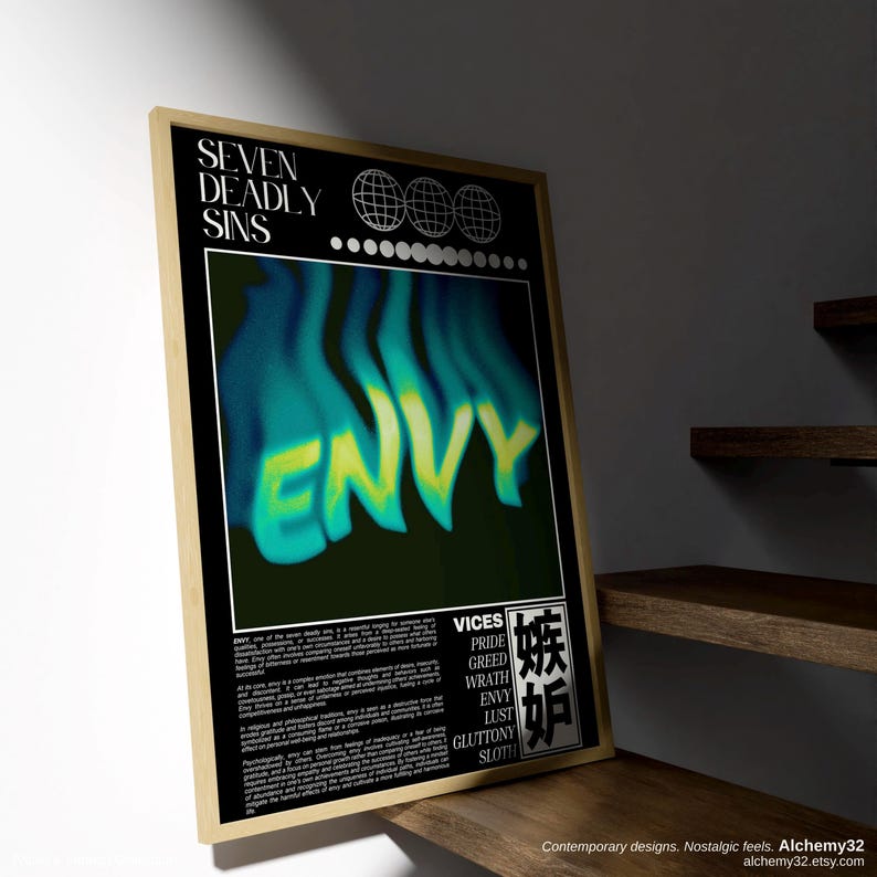 Vices: Envy Seven Deadly Sins Print, Typographic Grunge Psychedelic ...