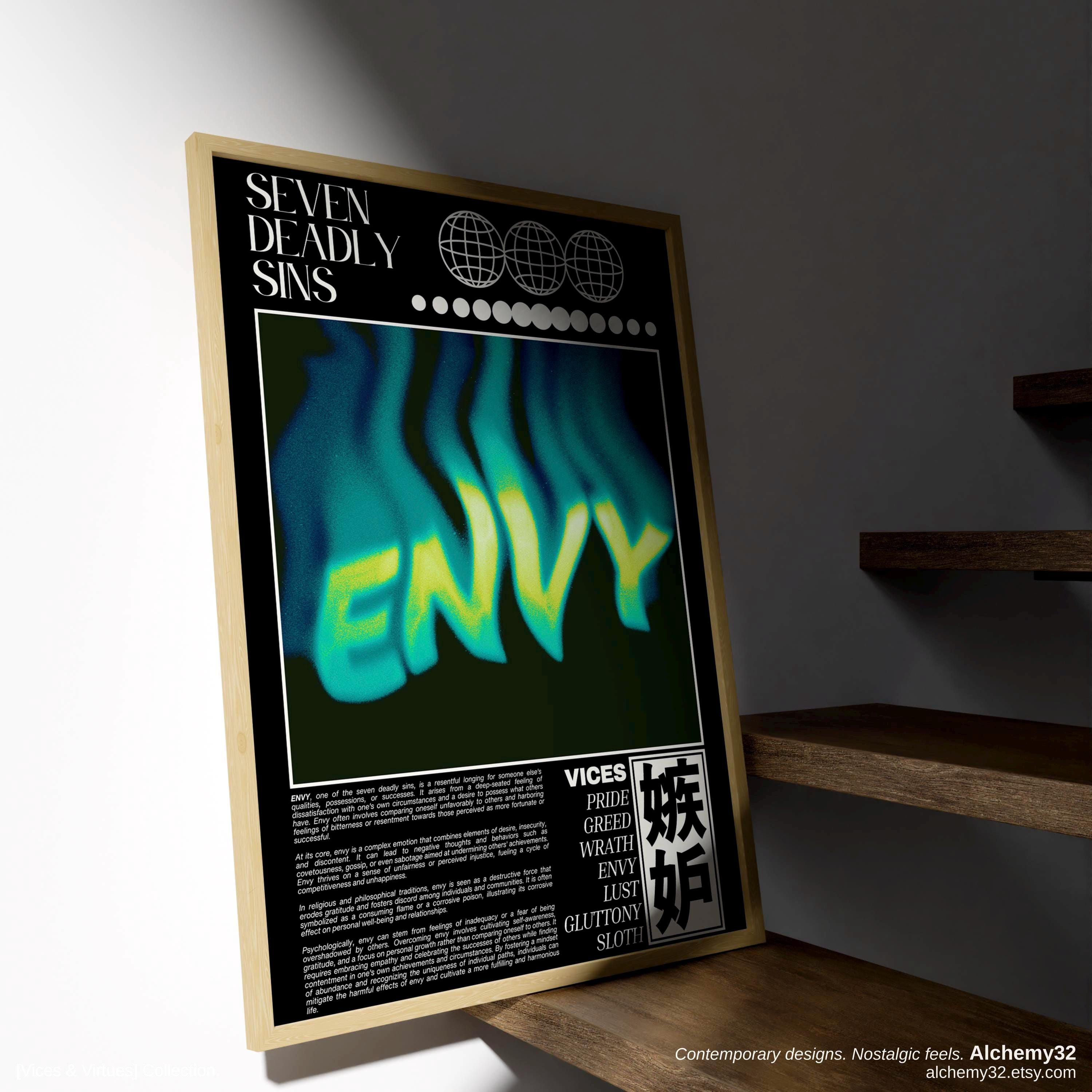 Vices: Envy Seven Deadly Sins Print, Typographic Grunge Psychedelic ...