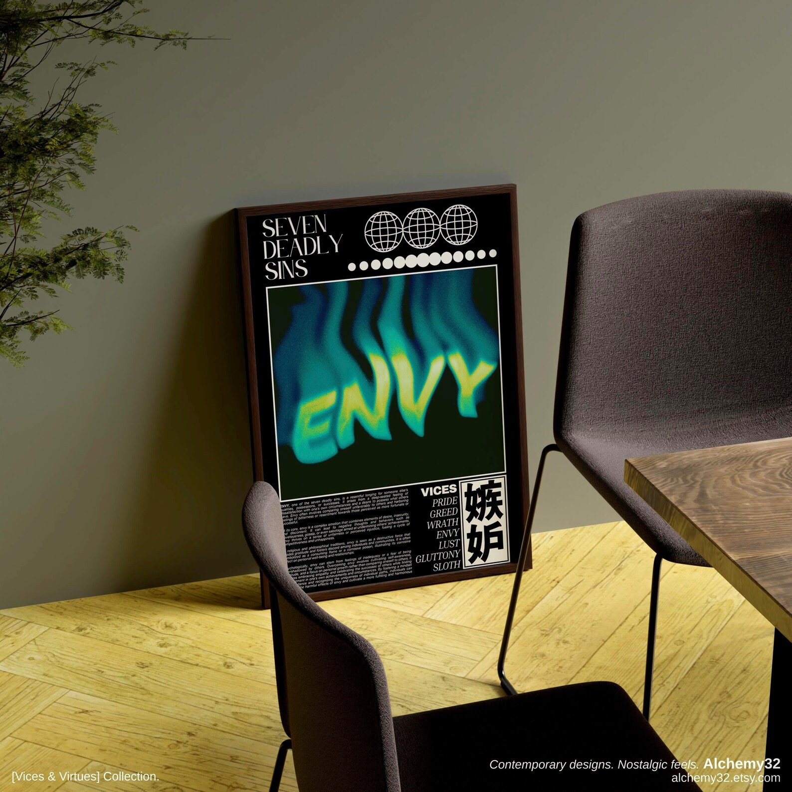 Vices: Envy Seven Deadly Sins Print, Typographic Grunge Psychedelic ...