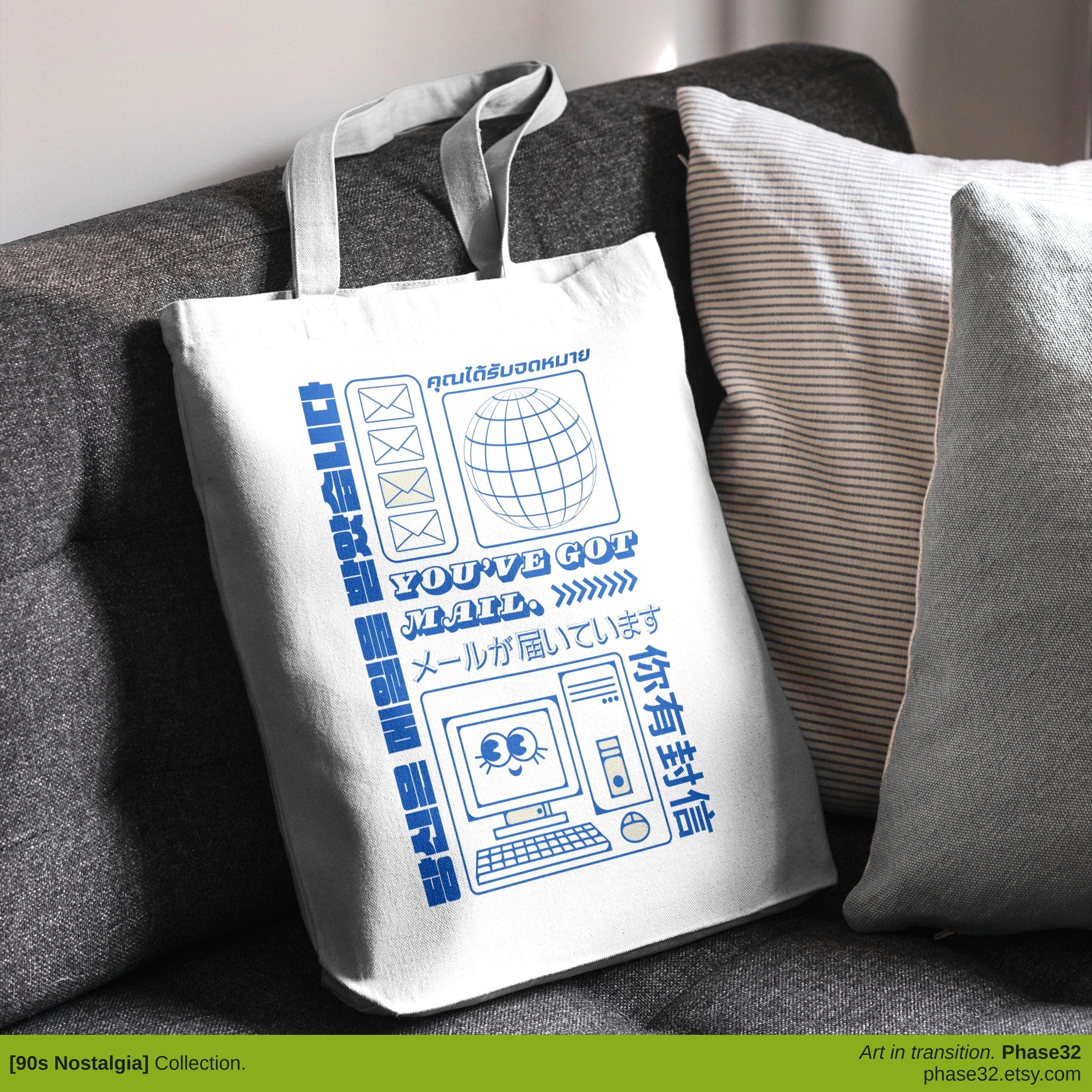 You've Got Mail Tote Bag, Y2K Internet Canvas Bag, Blue Typographic ...