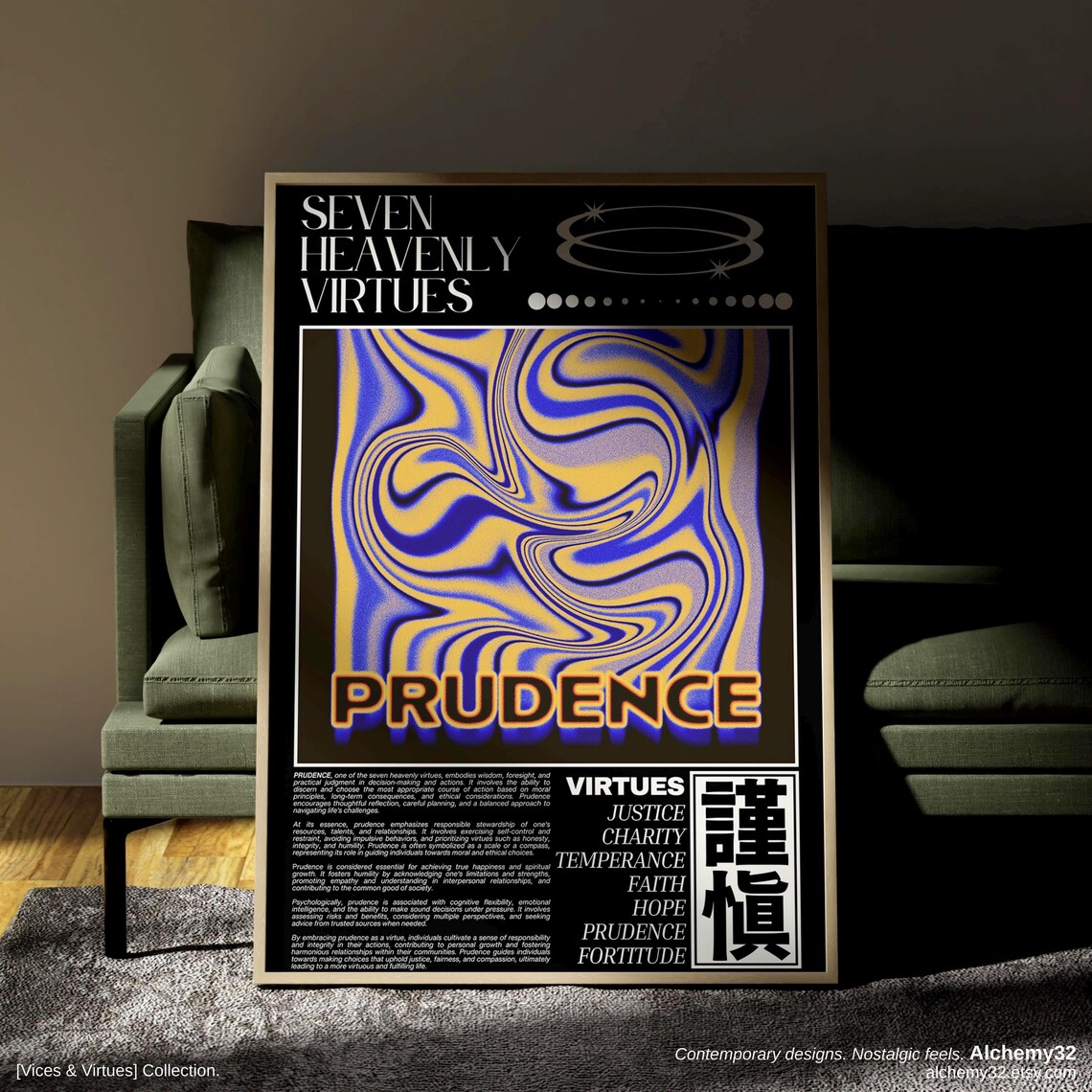 Virtues: Prudence Seven Deadly Sins Print, Typographic Grunge ...