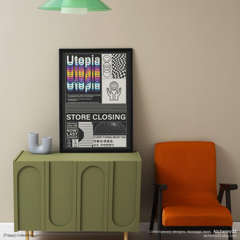 Utopia: Closing Soon Print, Y2K Modern Psychedelic Grunge Retrowave ...
