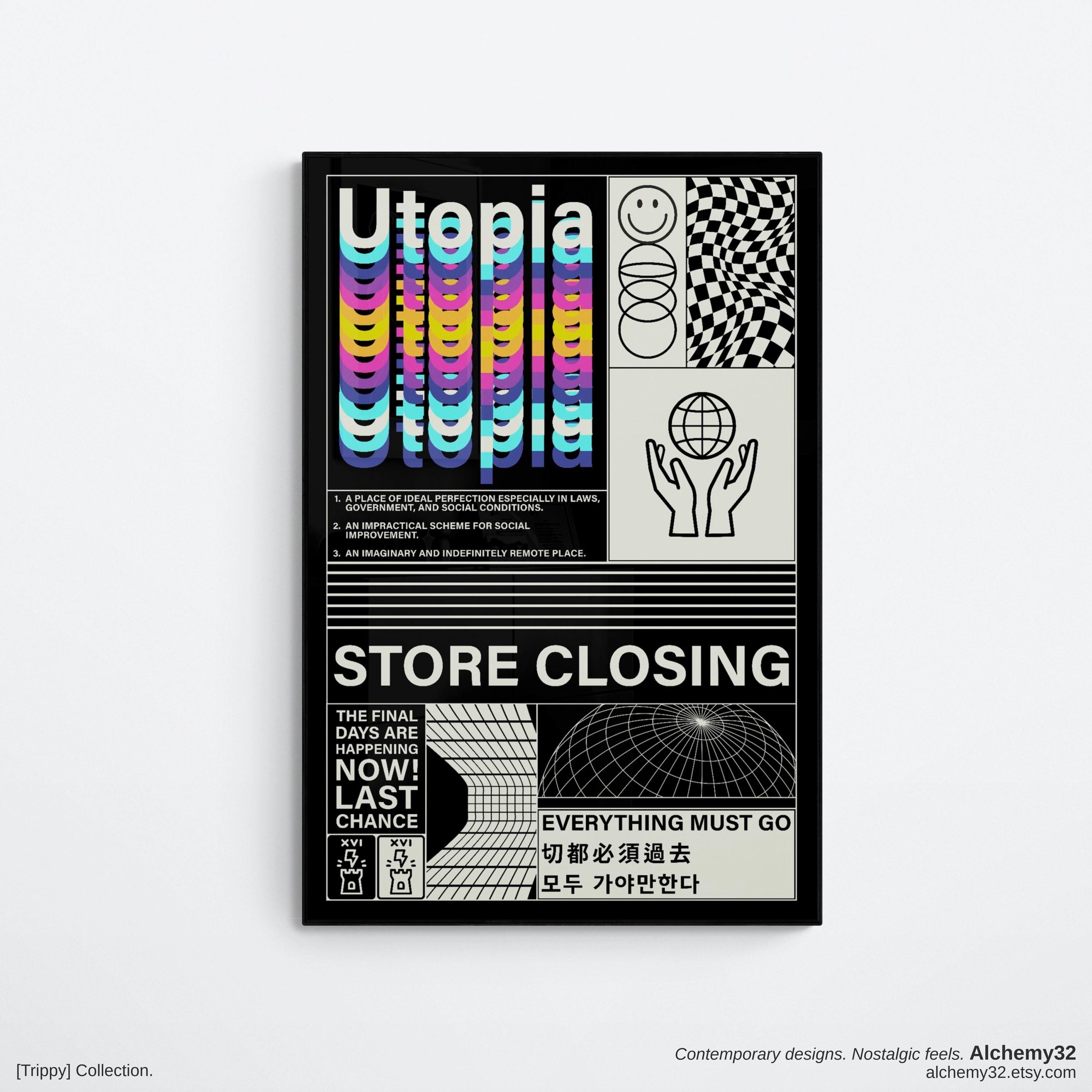 Utopia: Closing Soon Print, Y2K Modern Psychedelic Grunge Retrowave ...