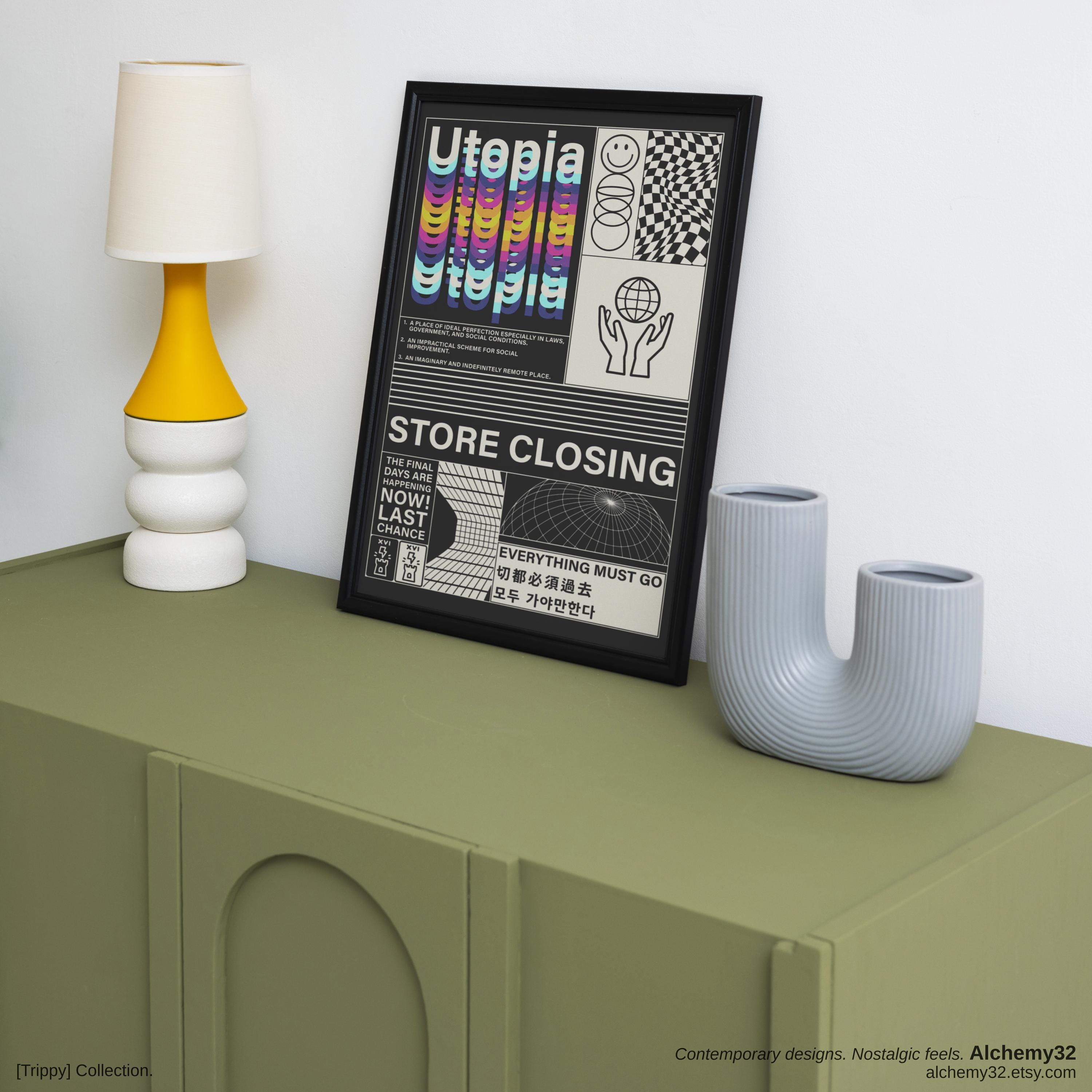 Utopia: Closing Soon Print, Y2K Modern Psychedelic Grunge Retrowave ...