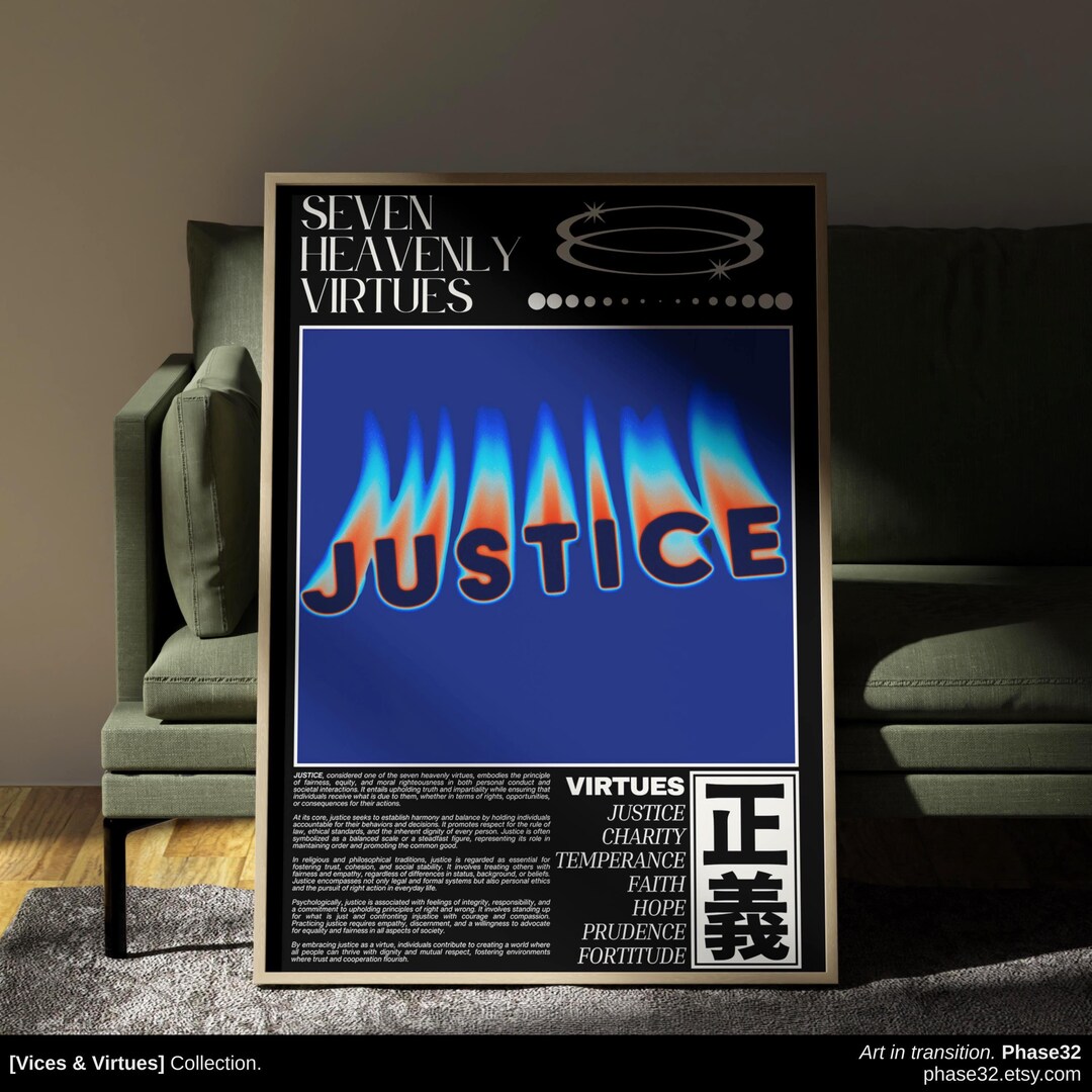 Virtues: Justice Seven Deadly Sins Print, Trippy Glitch Typographic ...