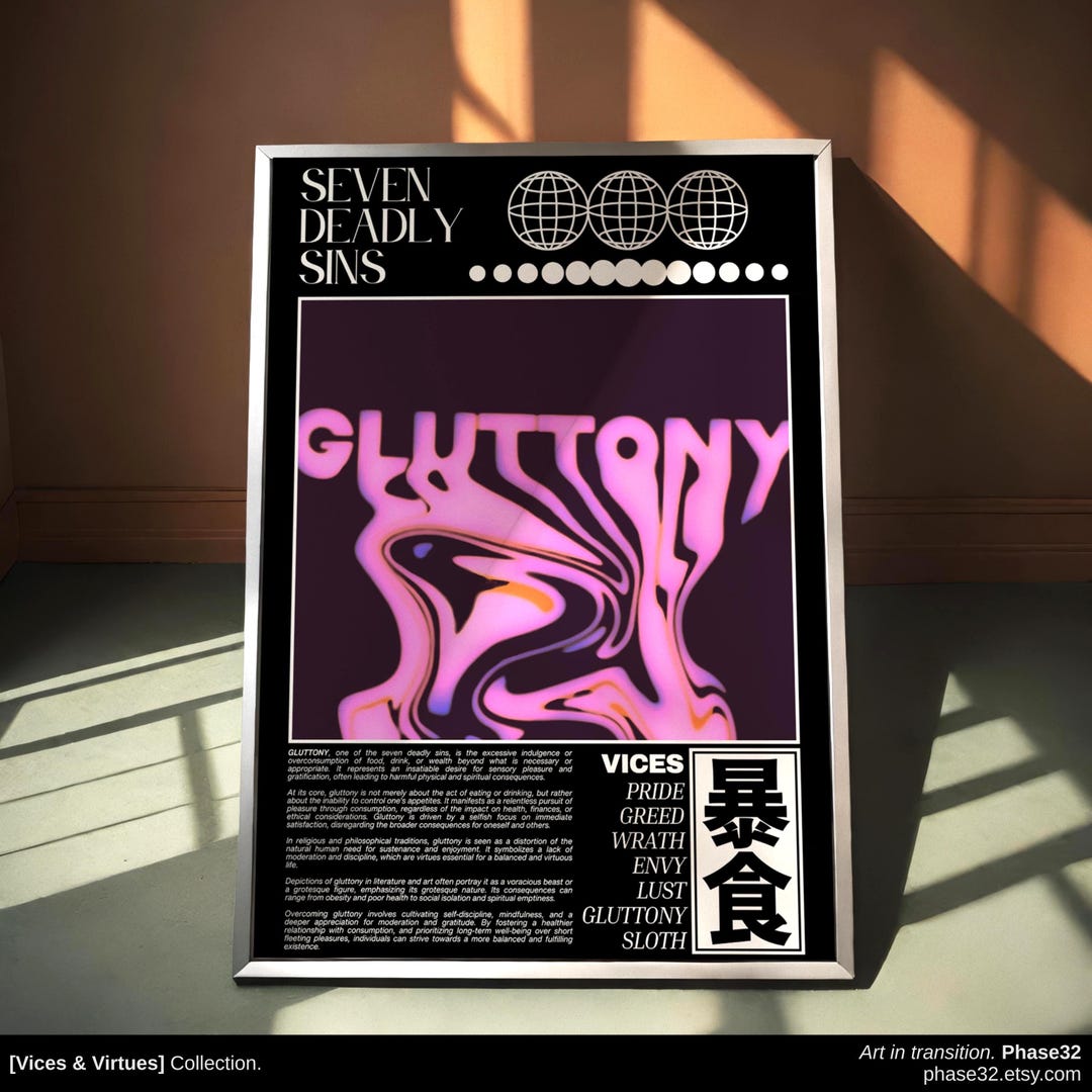 Vices: Gluttony Seven Deadly Sins Print, Halloween Poster, Trippy ...