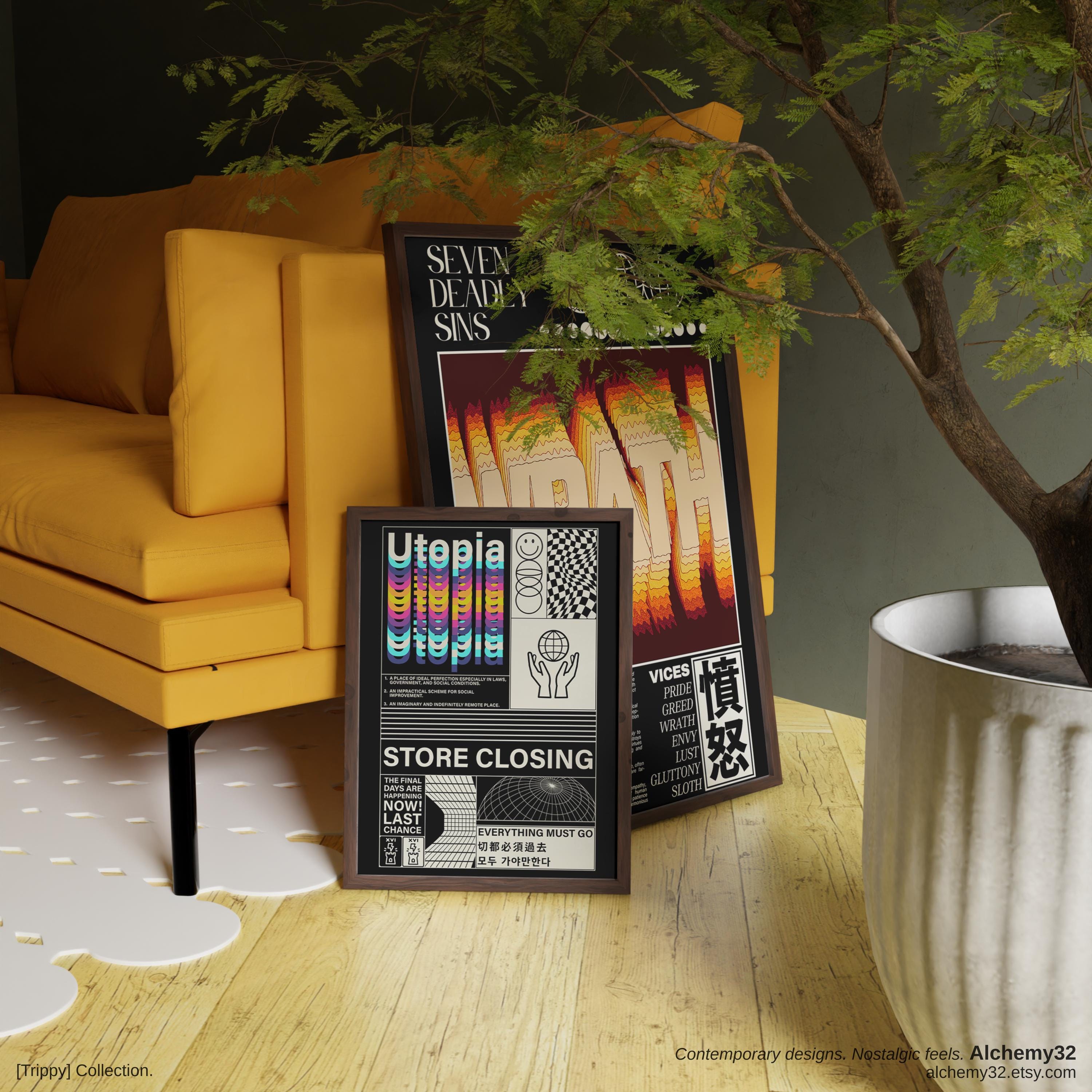 Utopia: Closing Soon Print, Y2K Modern Psychedelic Grunge Retrowave ...