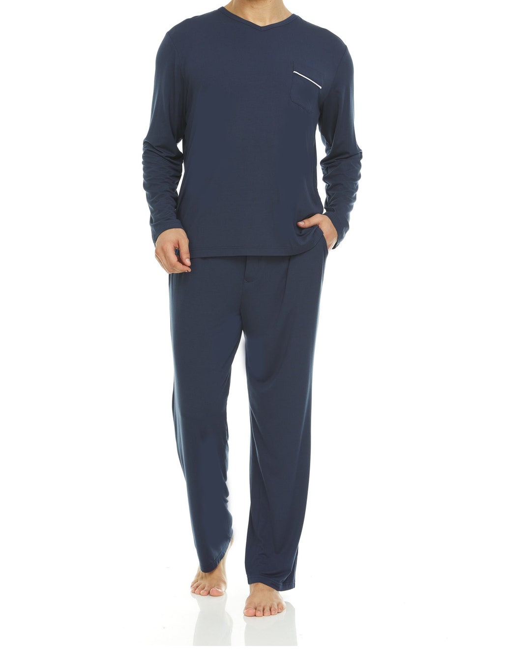 Navy V-neck Pullover Pajamas for Men Ultra Soft Micro Modal Pajamas Men ...