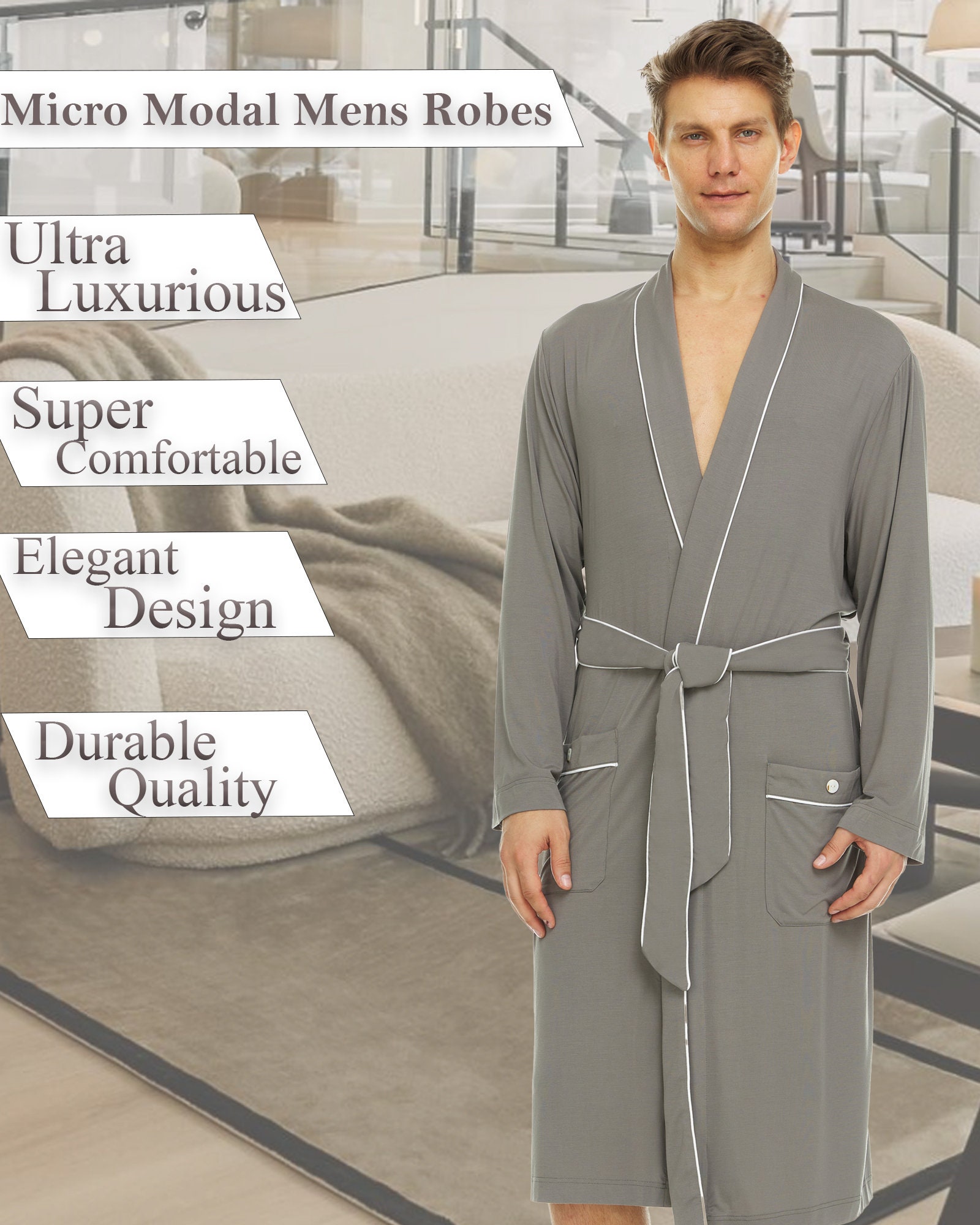 Navy Mens Luxury Robe Night & Day Knit Micro Modal Mens Robe Mens Robes ...