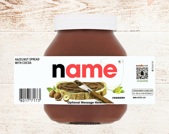 Personalised Nutella Label Sticker Valentines Gift Birthday Gift ...