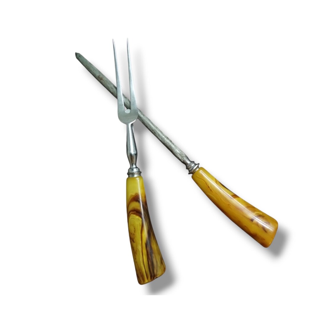 1930s Bakelite Stainless Steel Meat Carving Fork and 7 Honing Steel - Etsy