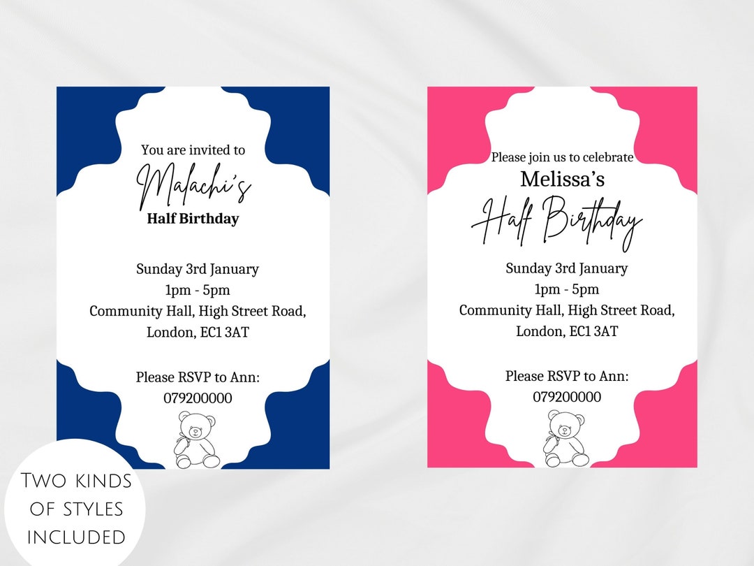 1/2 Half Birthday Invitation Printable Pink and Blue Baby's Party ...