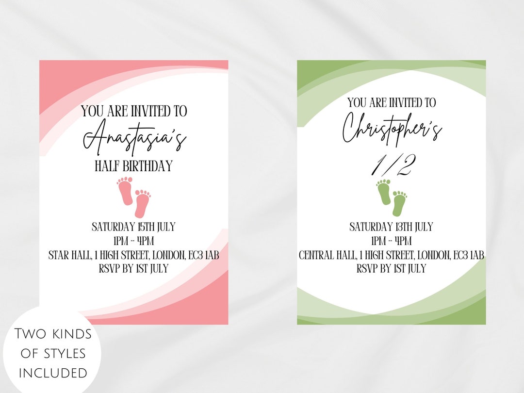 1/2 Half Birthday Invitation Printable Pink and Green Baby's Party ...