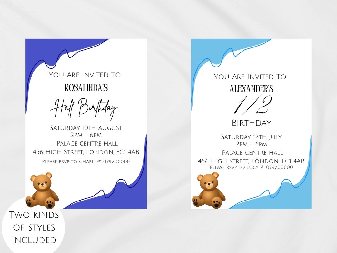 1/2 Half Birthday Invitation Printable Blue and Purple Baby's Party ...