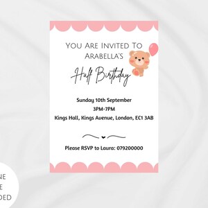 1/2 Half Birthday Invitation Printable Pink Baby's Party Invite ...