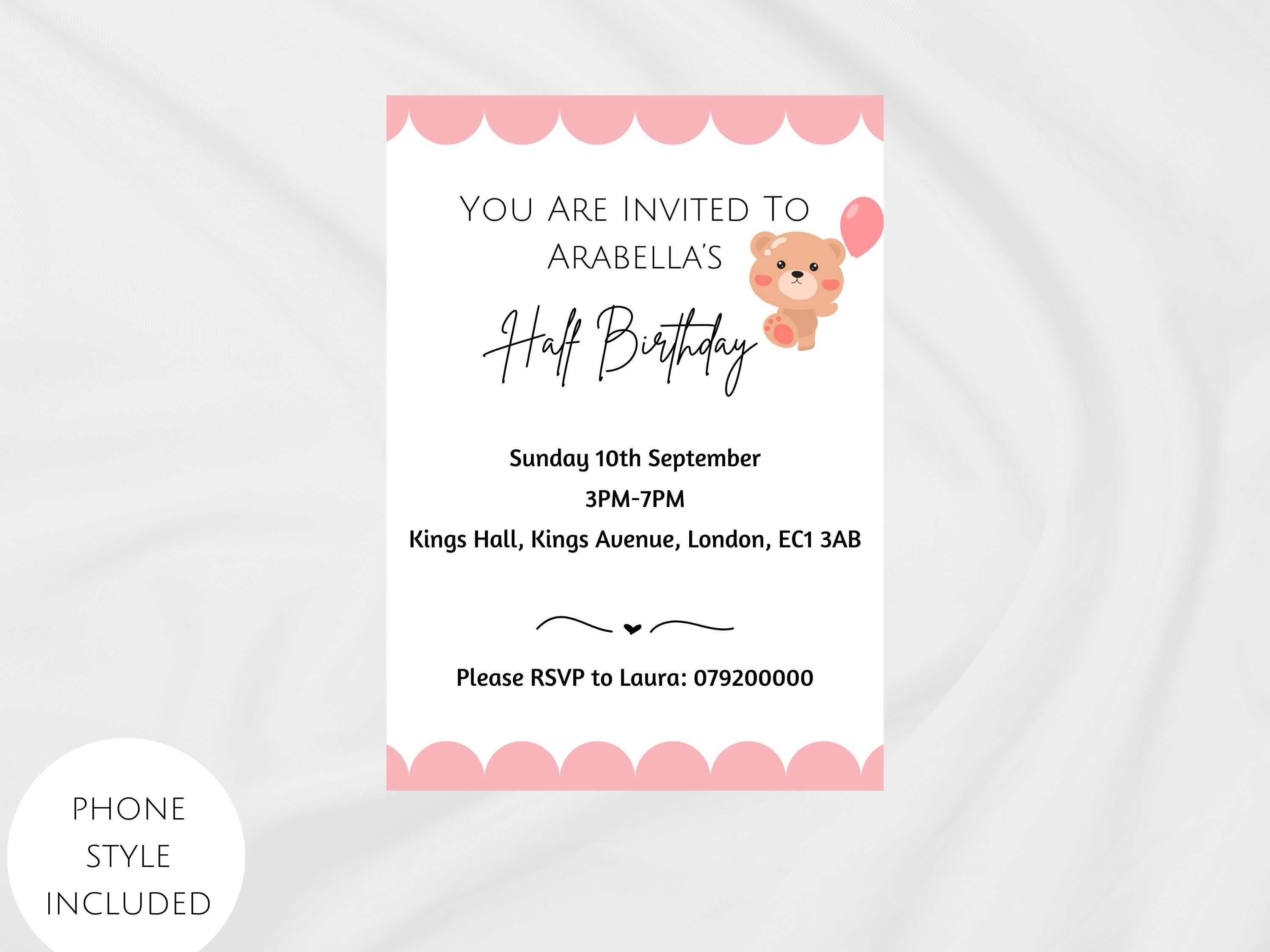 1/2 Half Birthday Invitation Printable Pink Baby's Party Invite ...