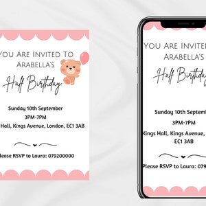 1/2 Half Birthday Invitation Printable Pink Baby's Party Invite ...