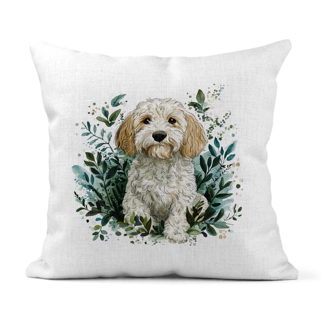 White Cockapoo Linen Cushion Covers 30x30cm Handmade Vegan and Eco ...